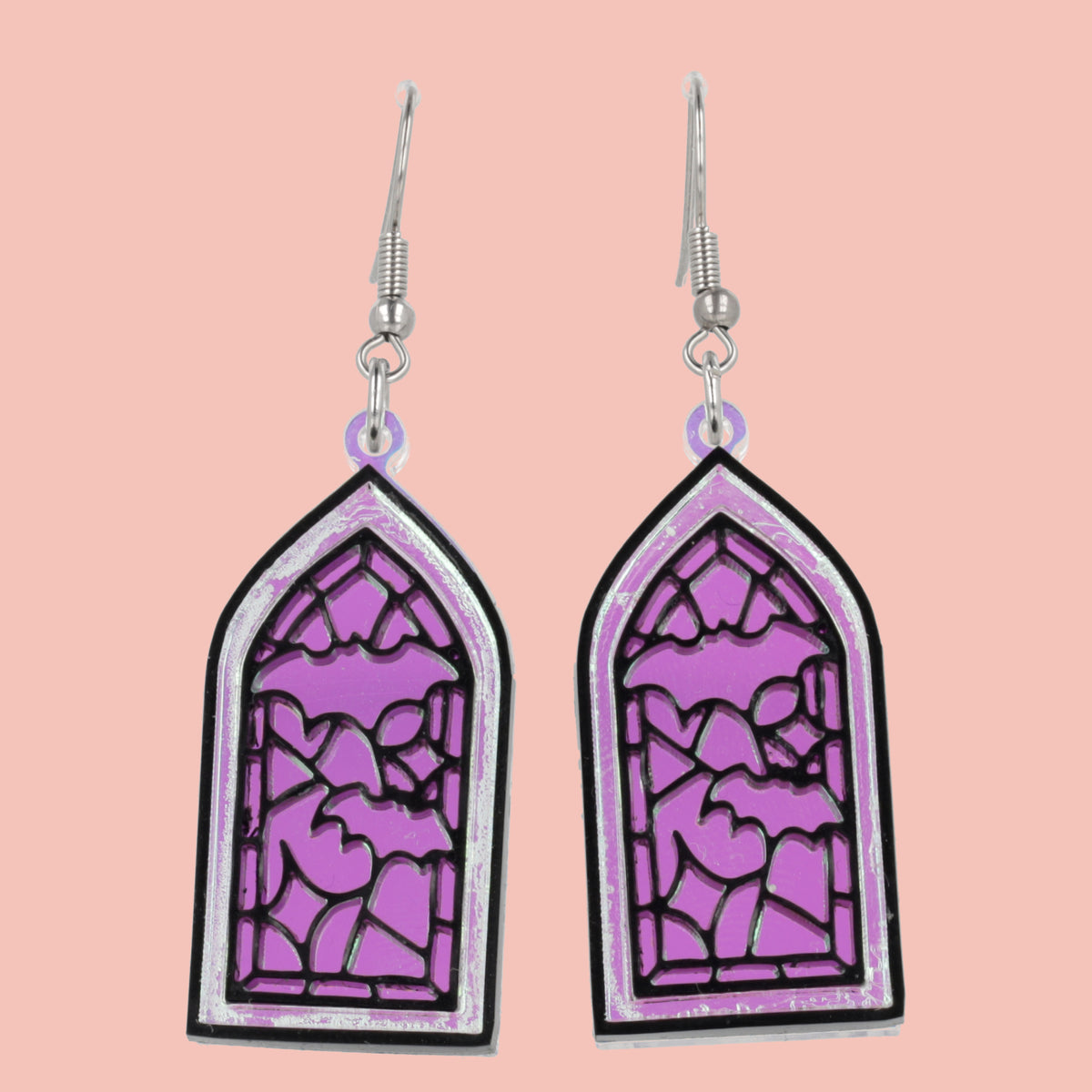 Stained Glass Window Earrings - Bats