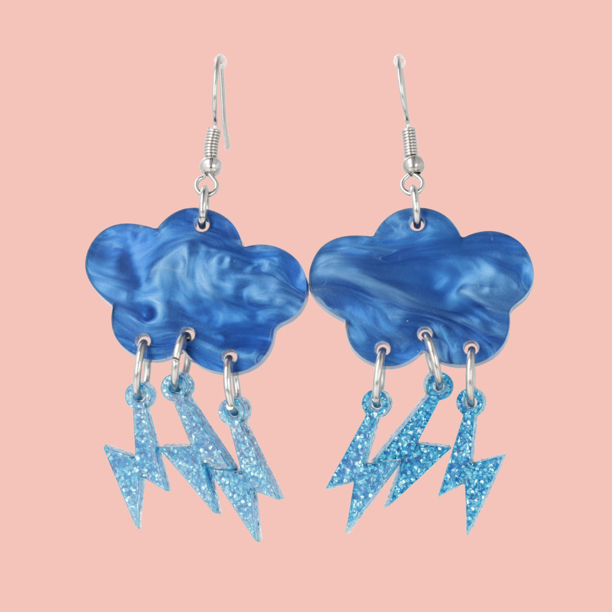 Blue Glitter Acid Lightning Earrings